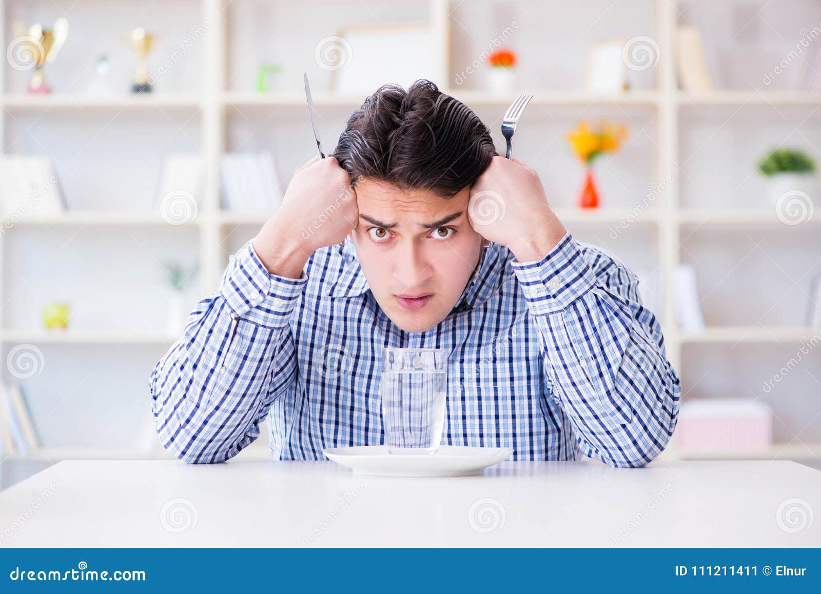 The Man on Diet Waiting for Food in Restaurant Stock Image - Image of ...
