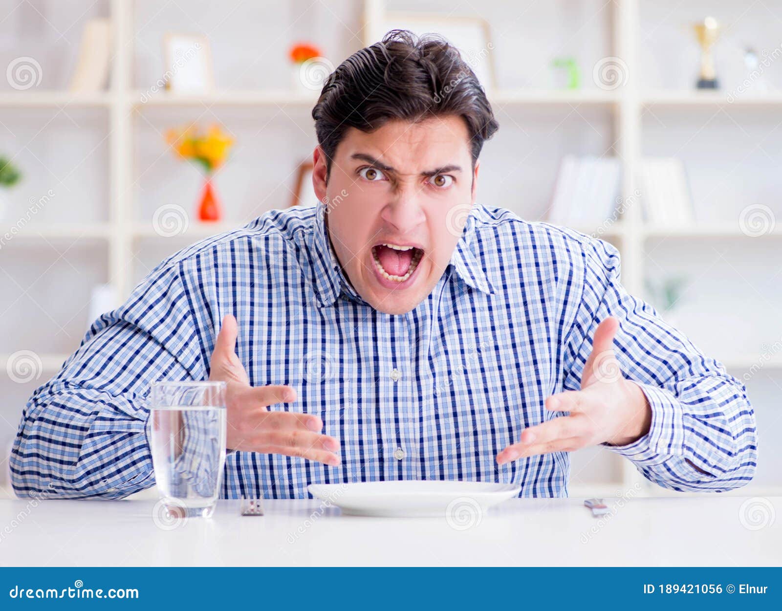Man on Diet Waiting for Food in Restaurant Stock Photo - Image of ...