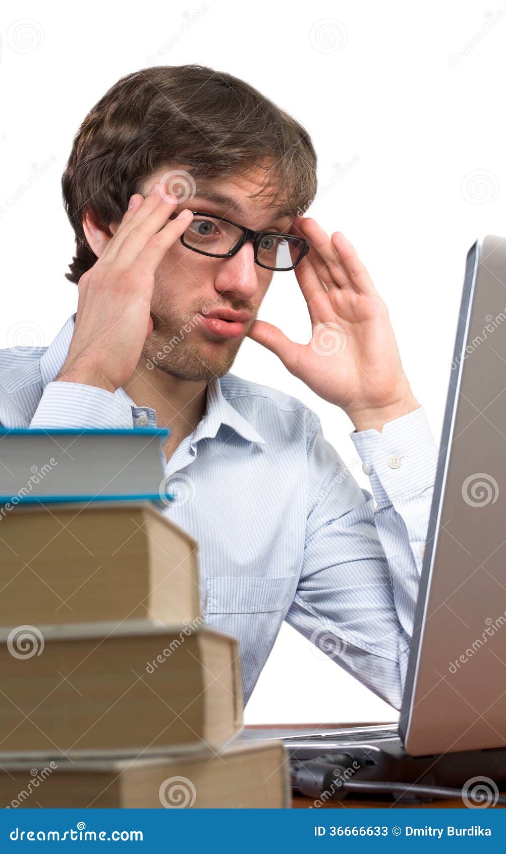 A Man in Difficulty Front of a Laptop Stock Image - Image of depression ...