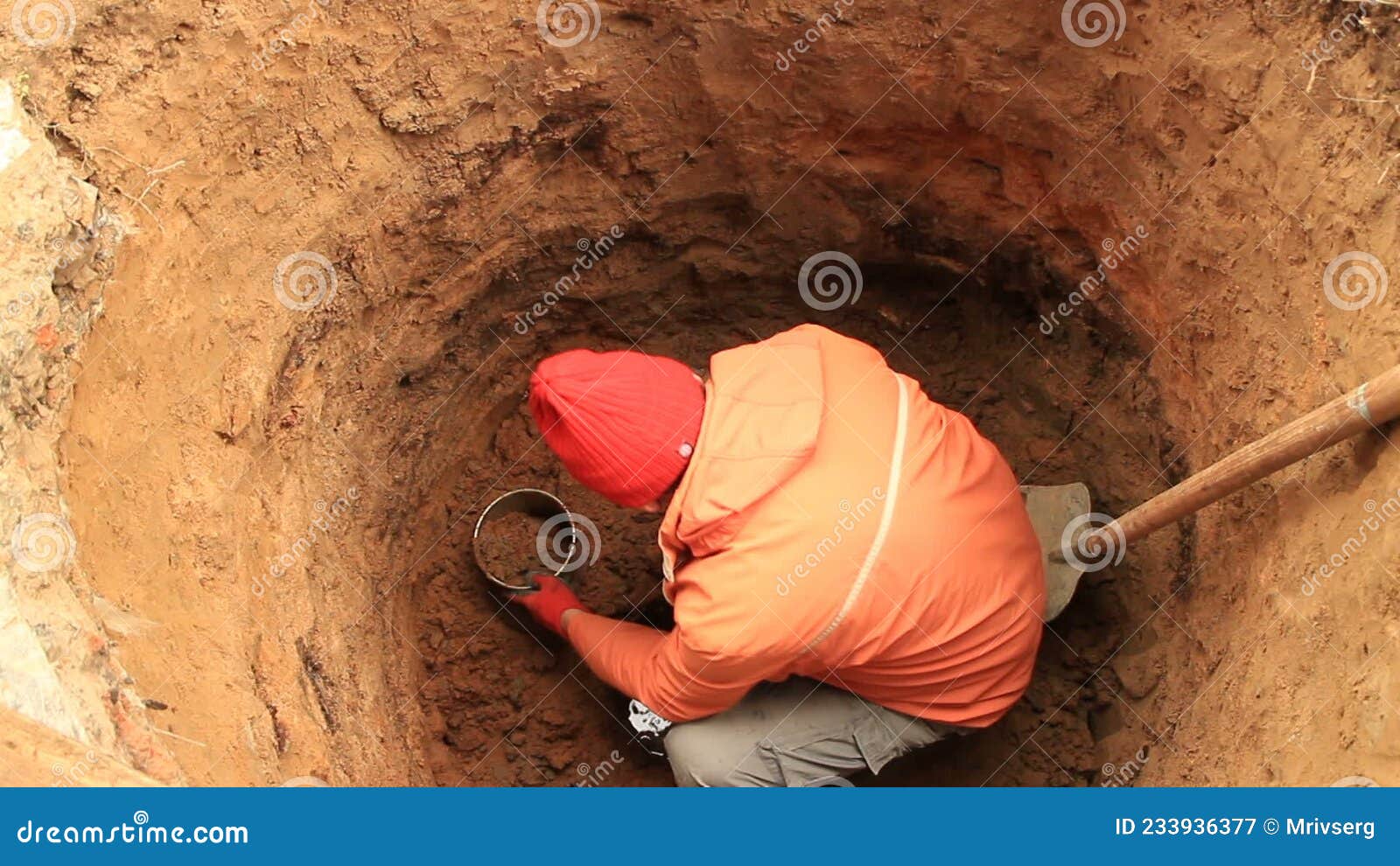 Man Digger Digs a Well by Hand Stock Video - Video of digging, blue ...