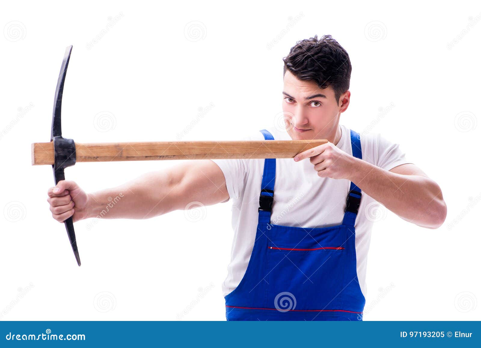 The Man with a Digging Axe Hoe on White Background Isolated Stock Image ...