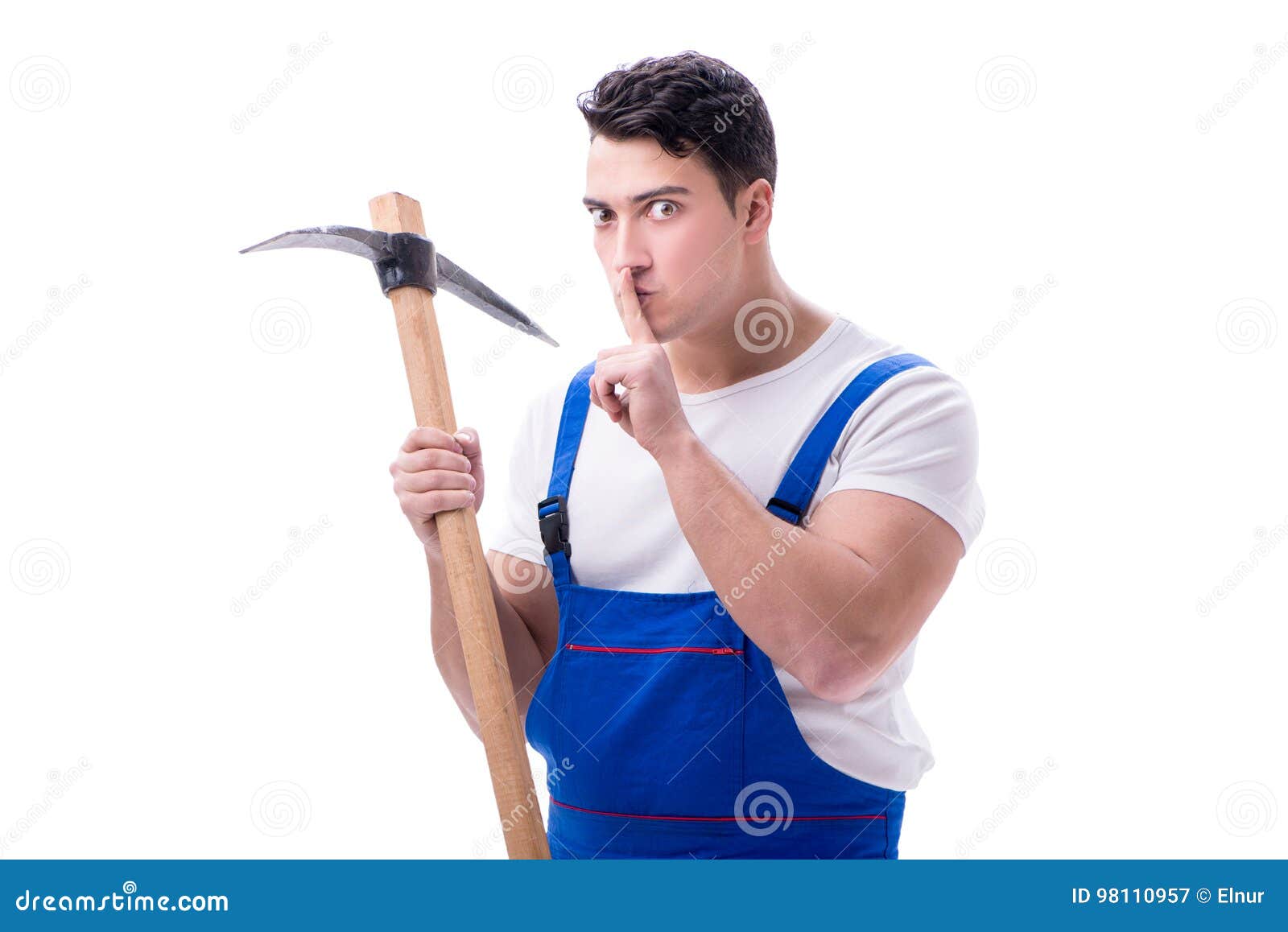 The Man with a Digging Axe Hoe on White Background Isolated Stock Image ...