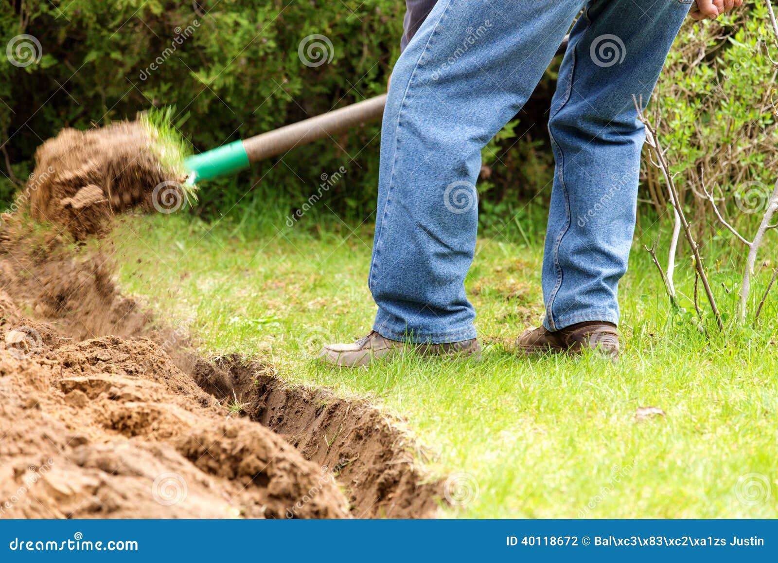A Man Digging in the Garden Soil. Stock Photo - Image of outside ...