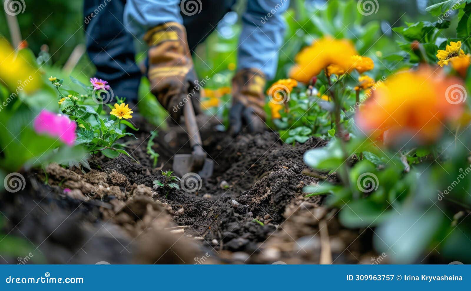 Man Digging Ground with Garden Hose Stock Image - Image of ground ...