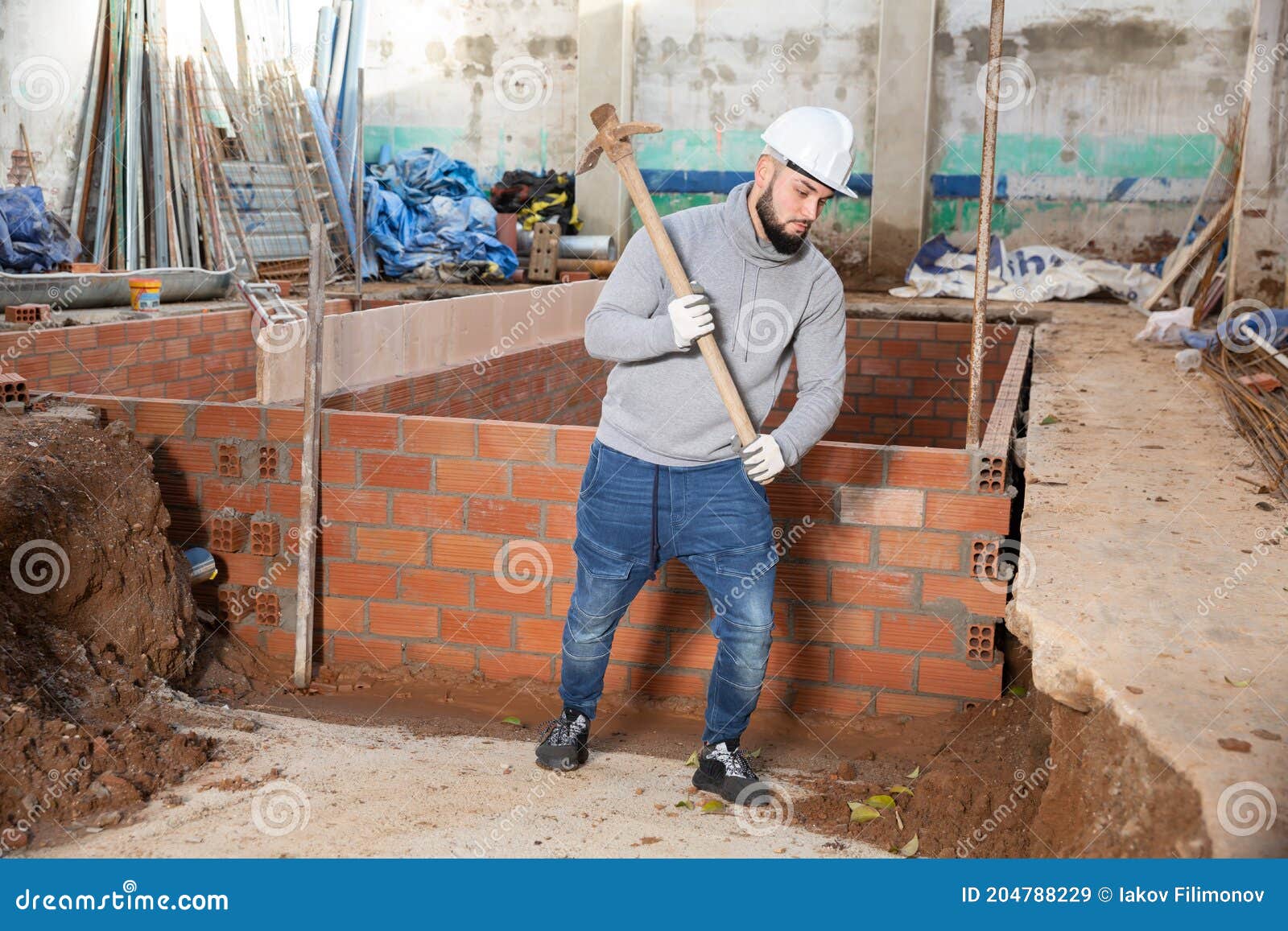 Man Digging Ground with Pickaxe Stock Image - Image of pick ...