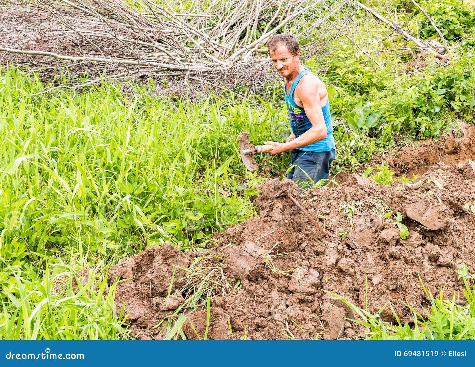 Man digging the ground. stock image. Image of gardener - 69481519