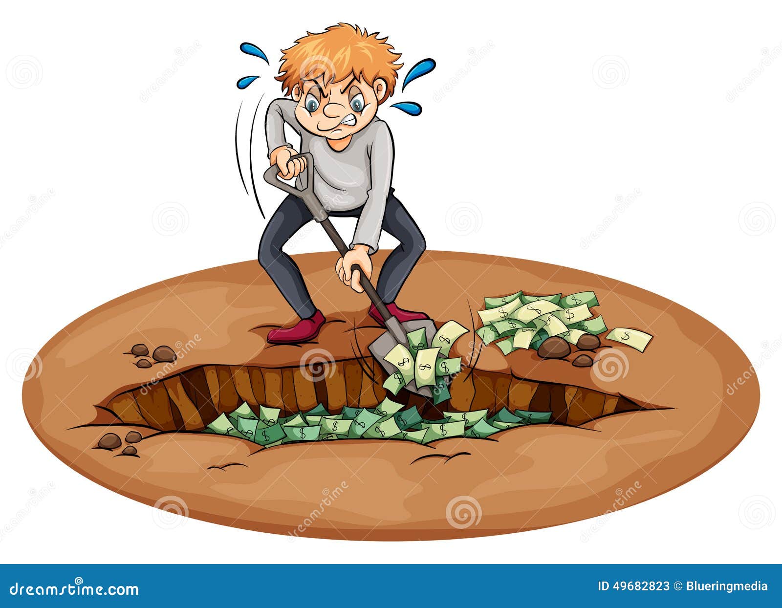 A Man Digging The Money In The Pit Stock Vector - Image: 49682823