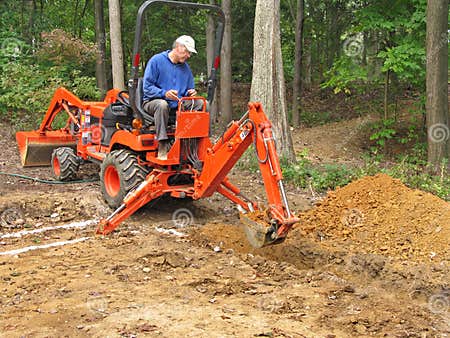 Man Digging Trench with Backhoe Stock Photo - Image of grader ...