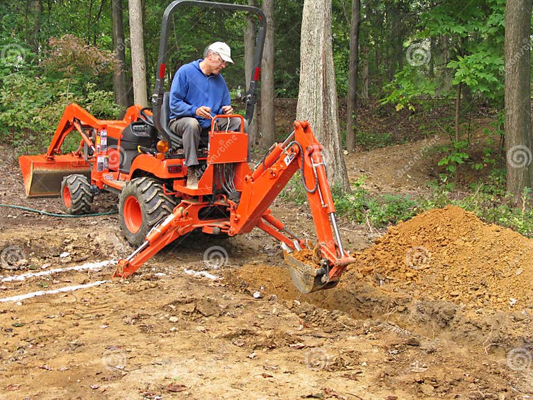 Man Digging Trench with Backhoe Stock Photo - Image of grader ...
