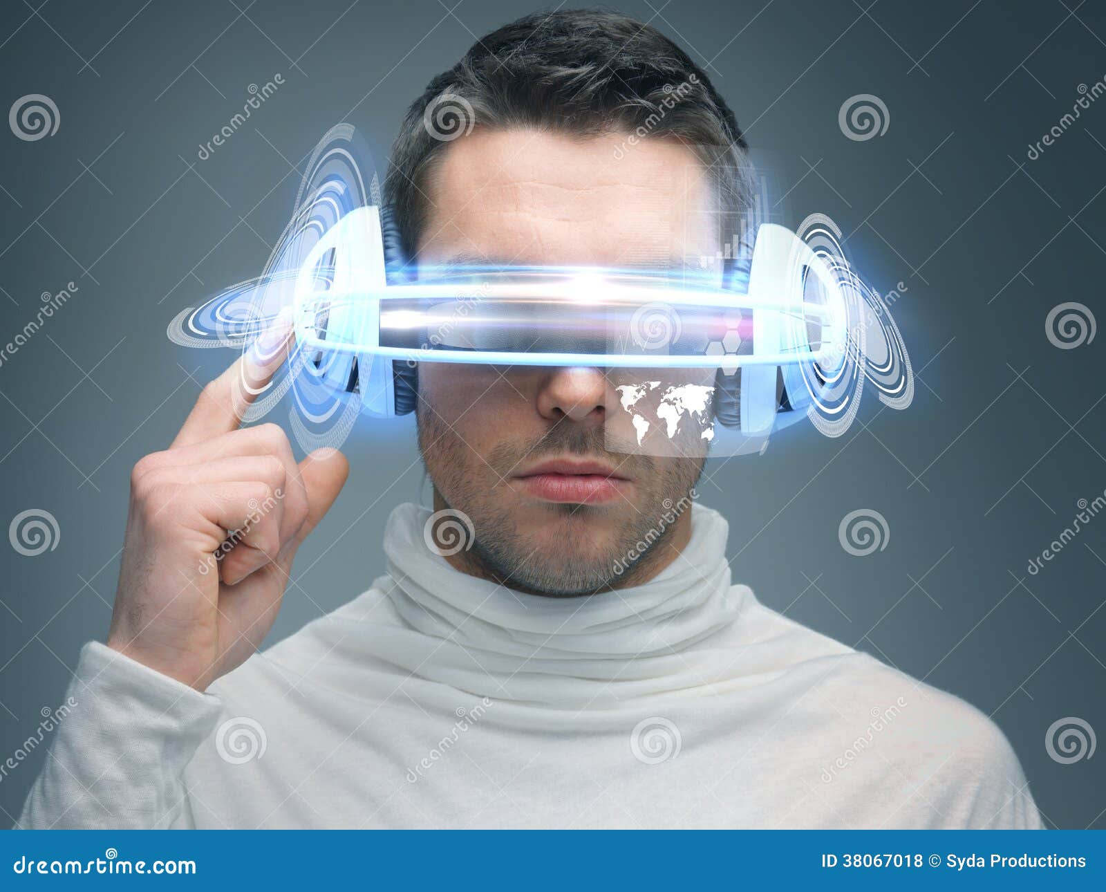 Man with digital glasses stock photo. Image of menu, cyborg - 38067018