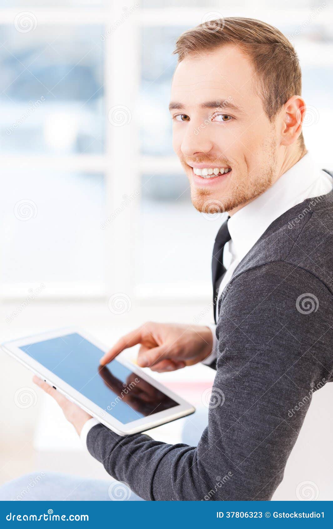 Man with digital tablet. stock image. Image of beard - 37806323