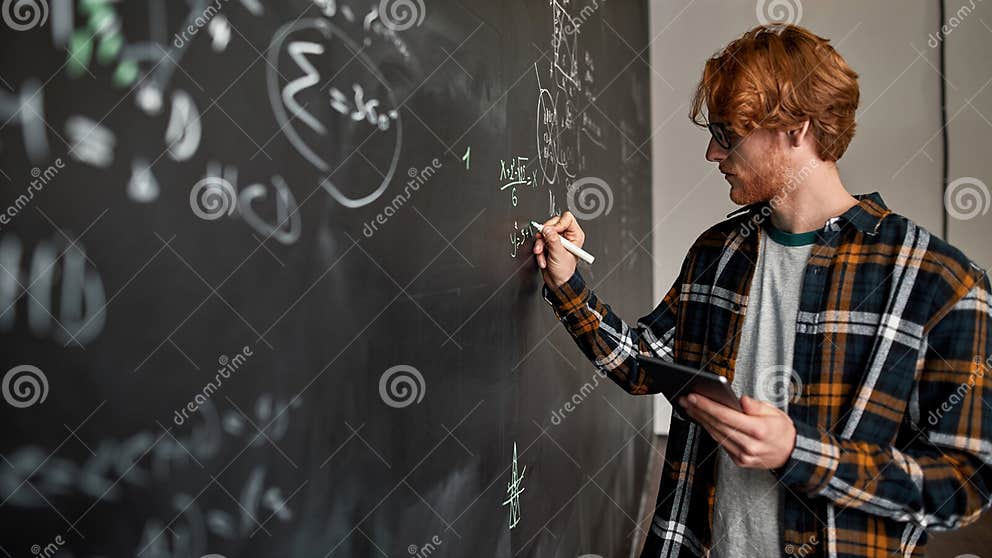 Man with Digital Tablet Write Formula in Classroom Stock Photo - Image ...