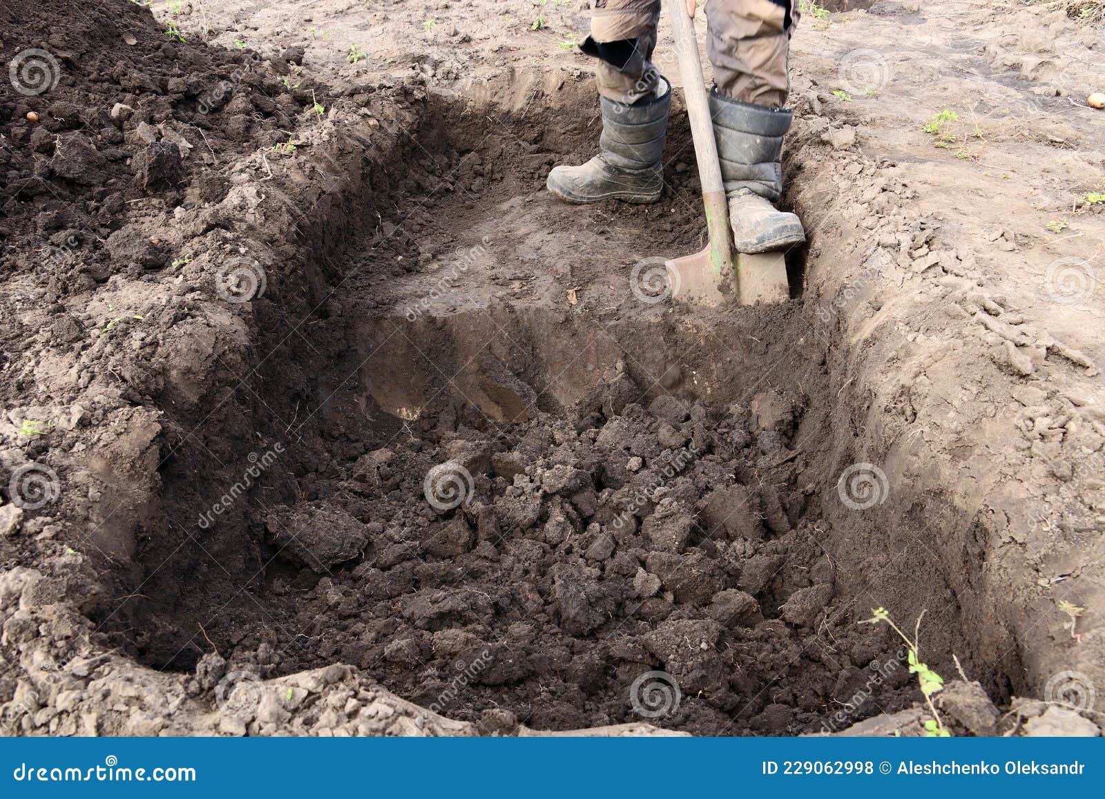 Man Digs a Deep Pit. Digging a Pit by Shovel Stock Photo - Image of ...