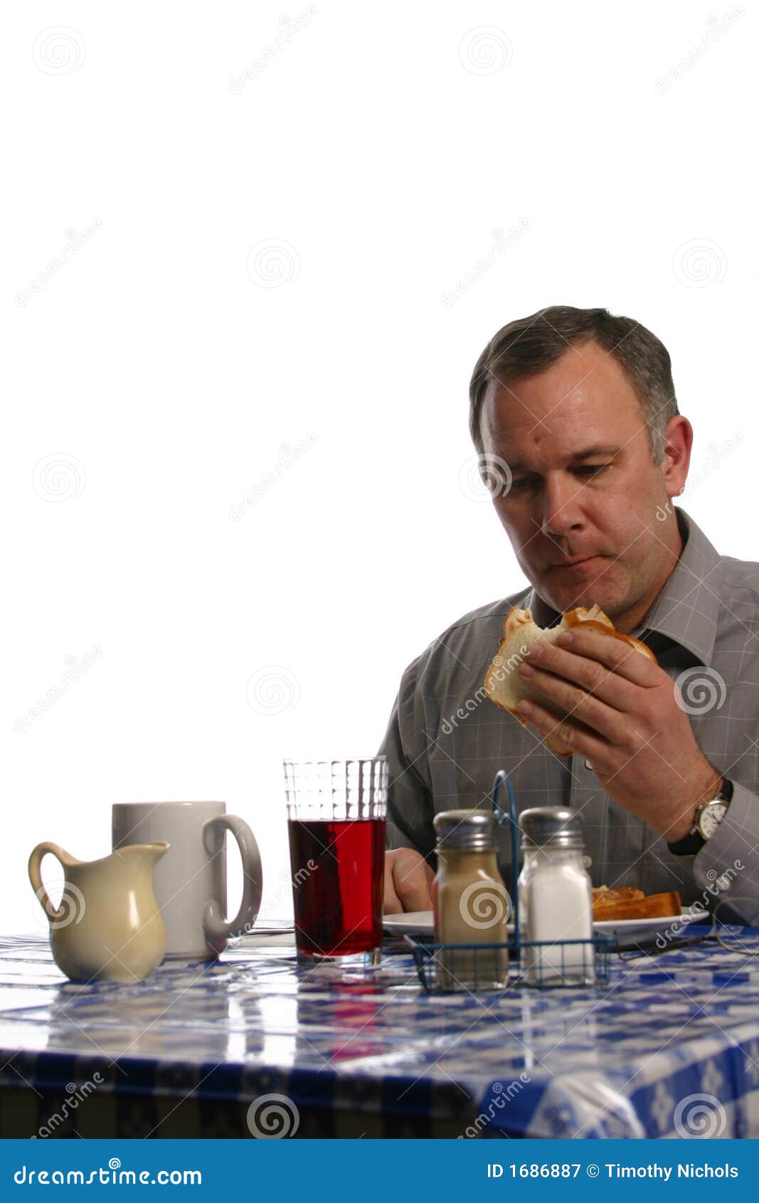 Man in Diner Eating Sandwich Stock Image - Image of diner, salt: 1686887