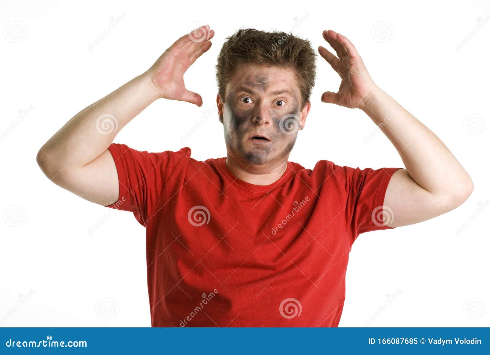 Man with Dirty Face on White Background Stock Image - Image of hardhat ...