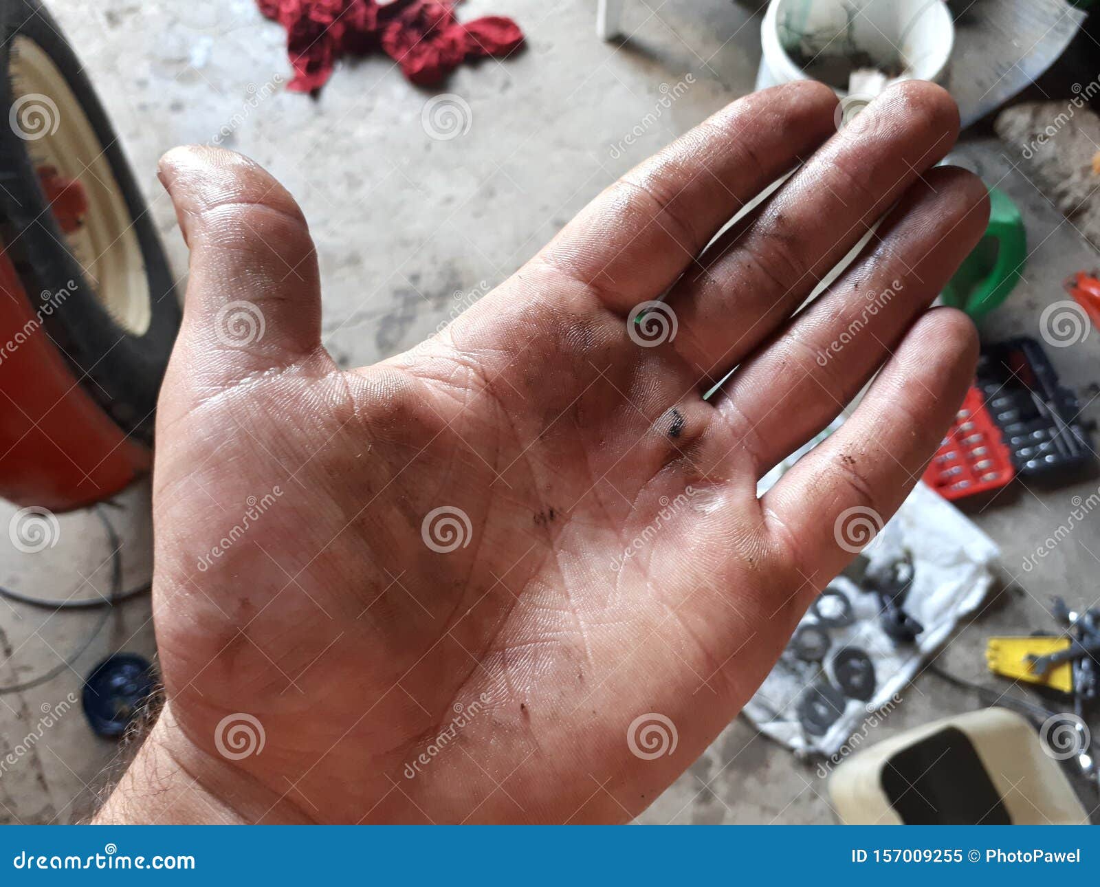 Man with dirty hands stock image. Image of grime, collar - 157009255