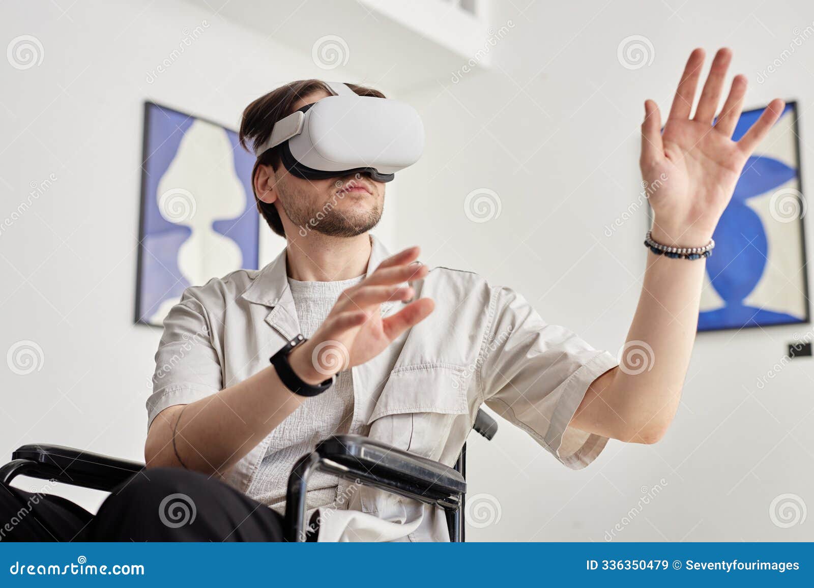 Man with Disability Experiencing VR Art Stock Image - Image of ...