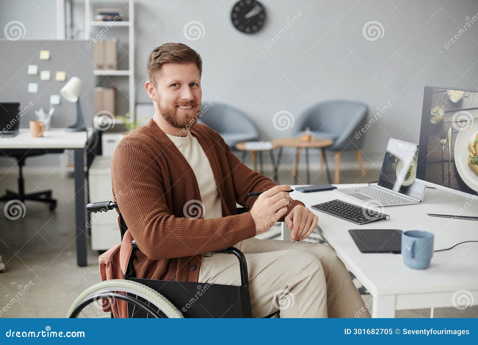 Man with Disability Using Wheelchair at Office Workplace Stock Image ...