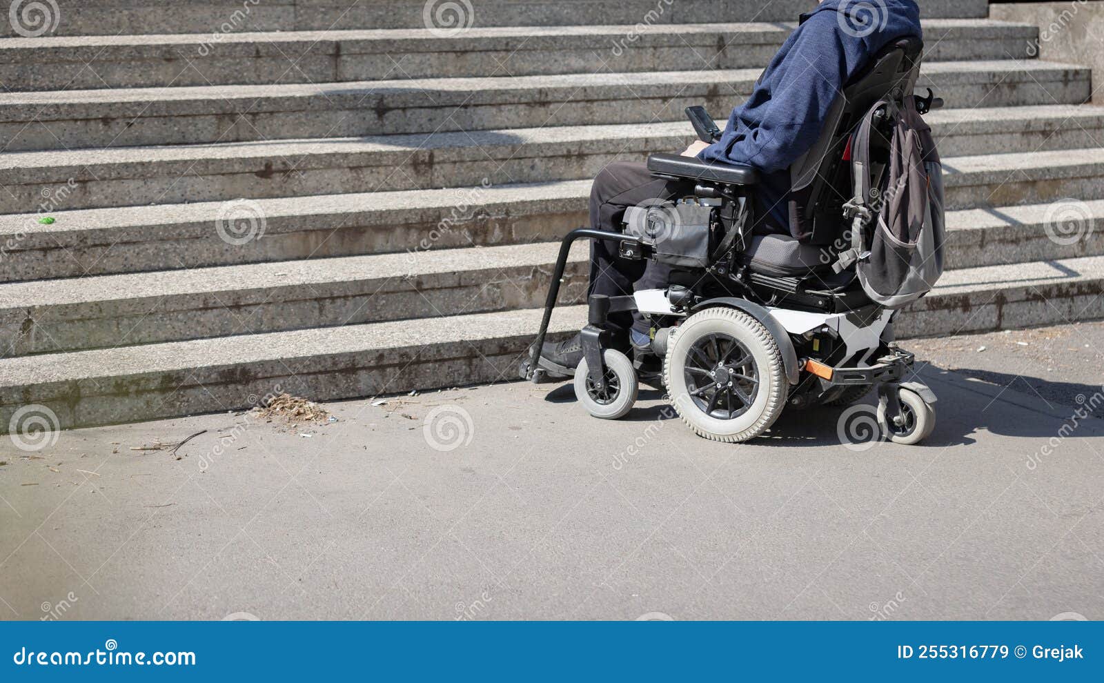 Man with Disability on Wheelchair Stopped in Front of Staircase Stock ...