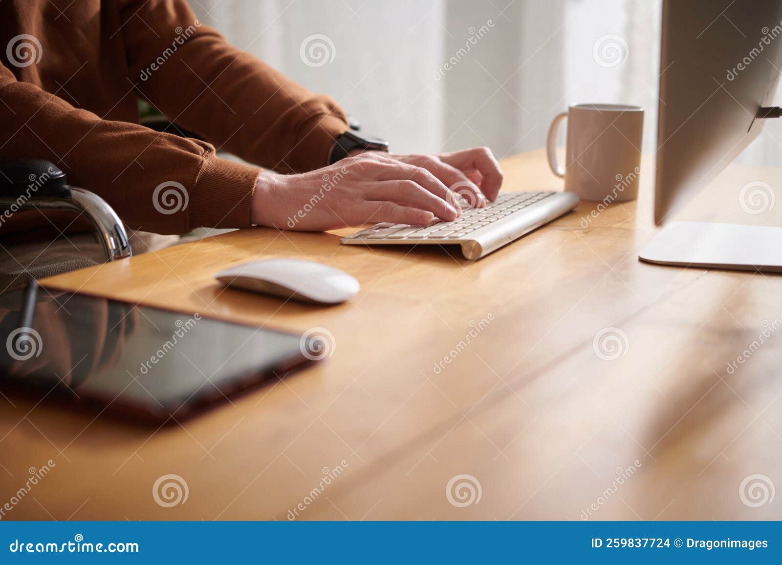 Man with Disability Working on Computer Stock Photo - Image of indoors ...