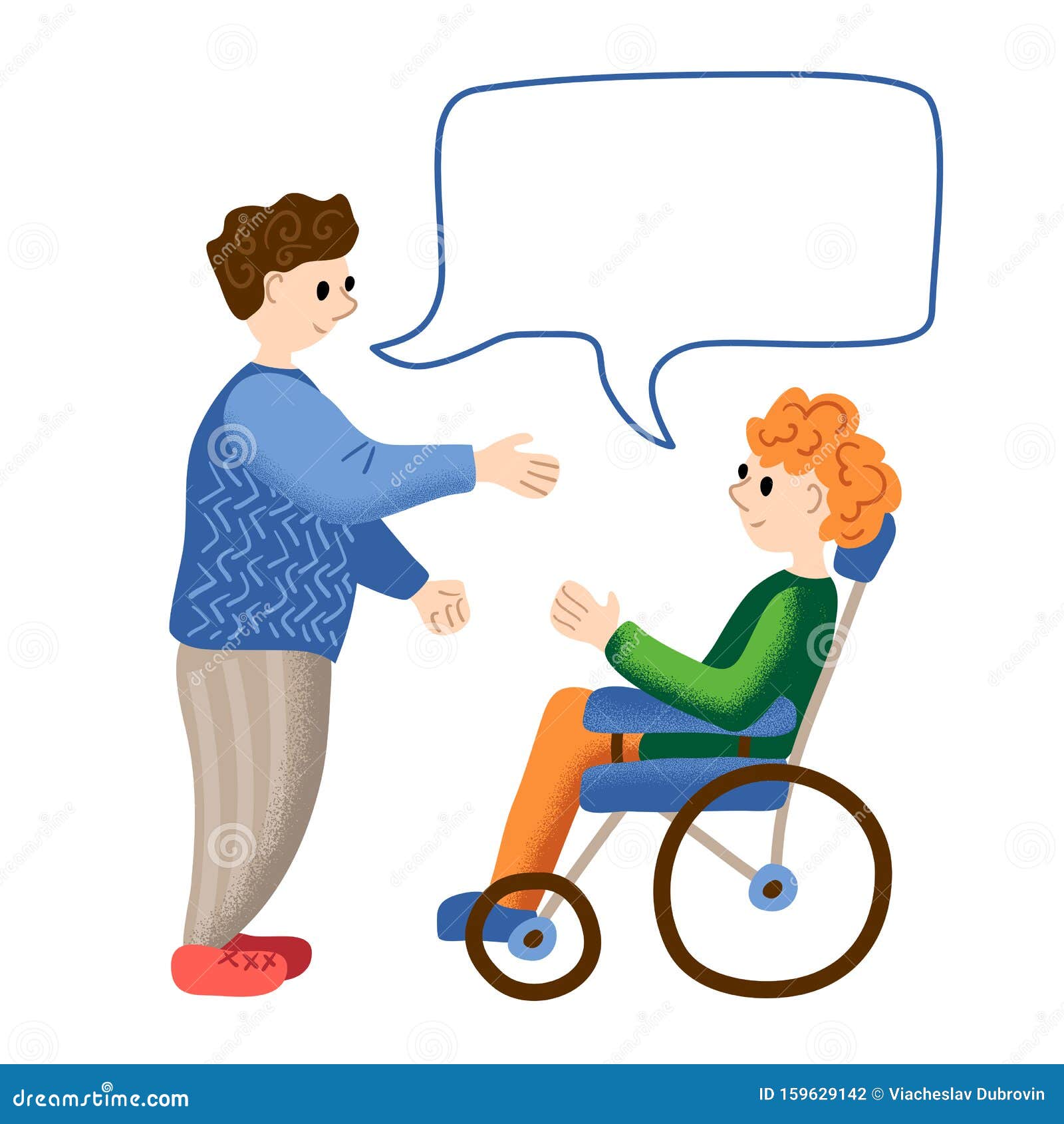 Man with Disabled Friend Illustration. Two Men Speaking with Text ...