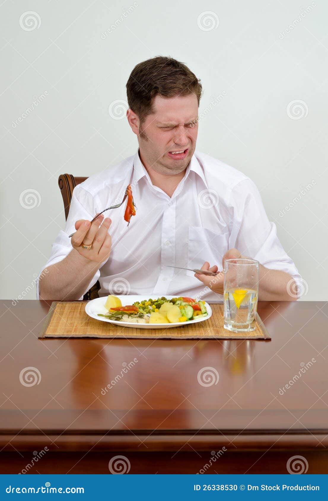 Man is Disappointed with His Dish Stock Photo - Image of caffe, fork ...