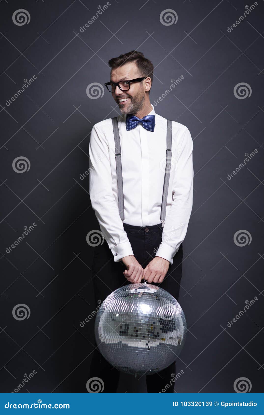 Man with disco ball stock image. Image of camera, standing - 103320139