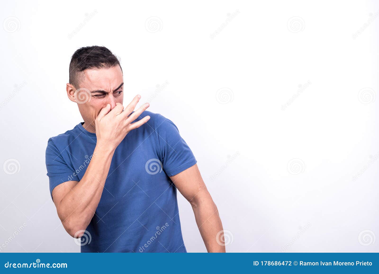 Man disgusted by bad smell stock photo. Image of rotten - 178686472