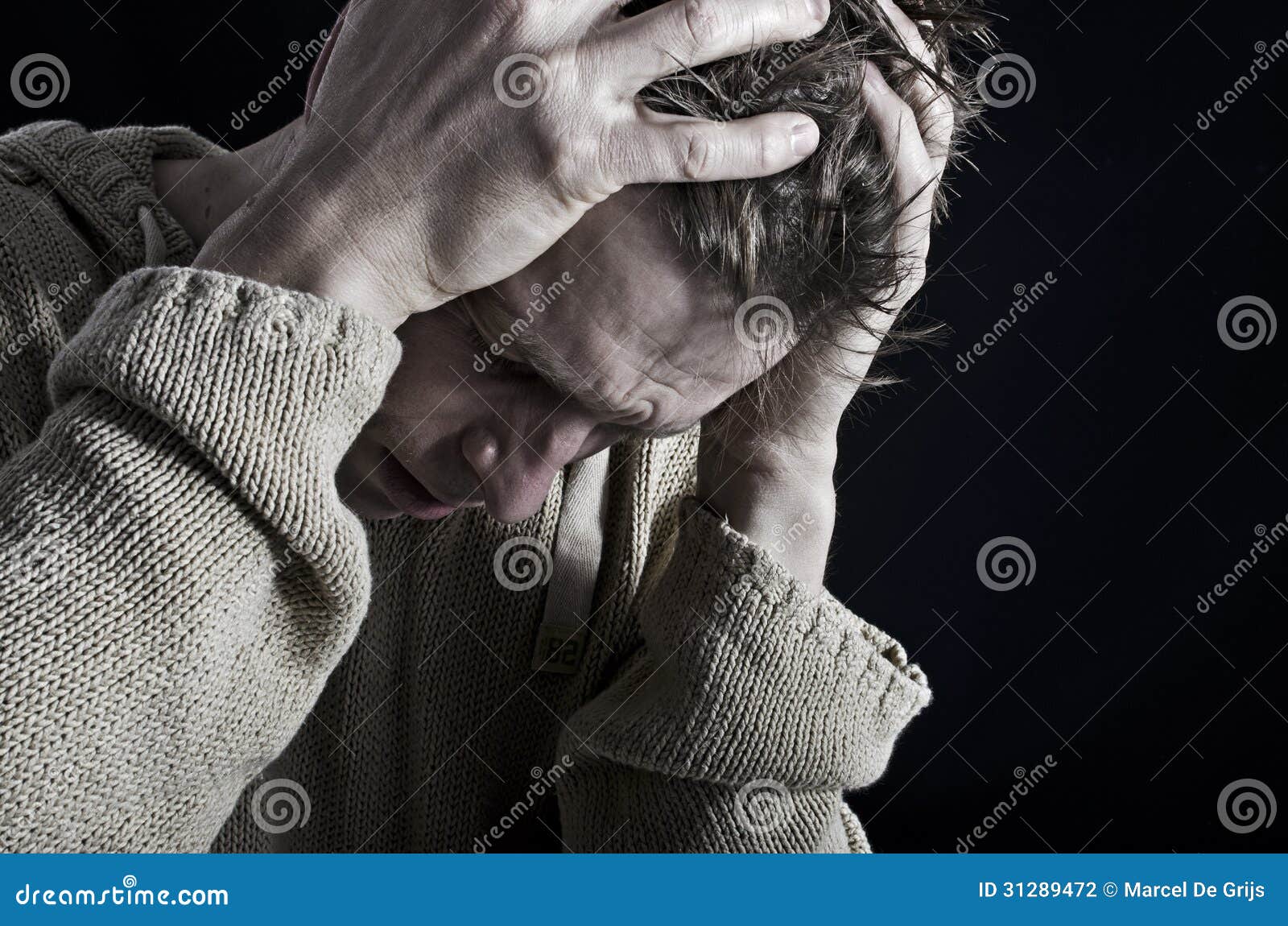 Man in distress stock photo. Image of person, pain, hand - 31289472