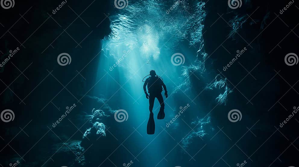 The Man Dive in the Deep Sea Stock Photo - Image of undersea, ocean ...