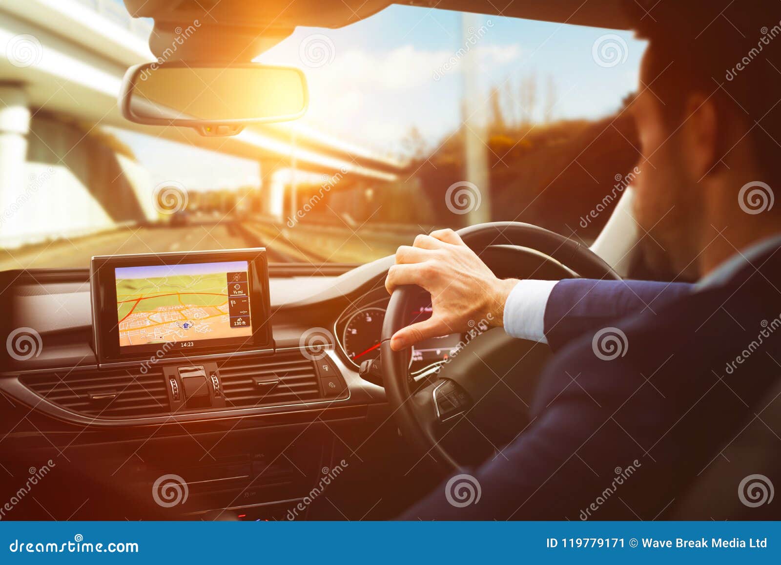 Man Diving Car with Navigation System Stock Image - Image of mode, busy ...
