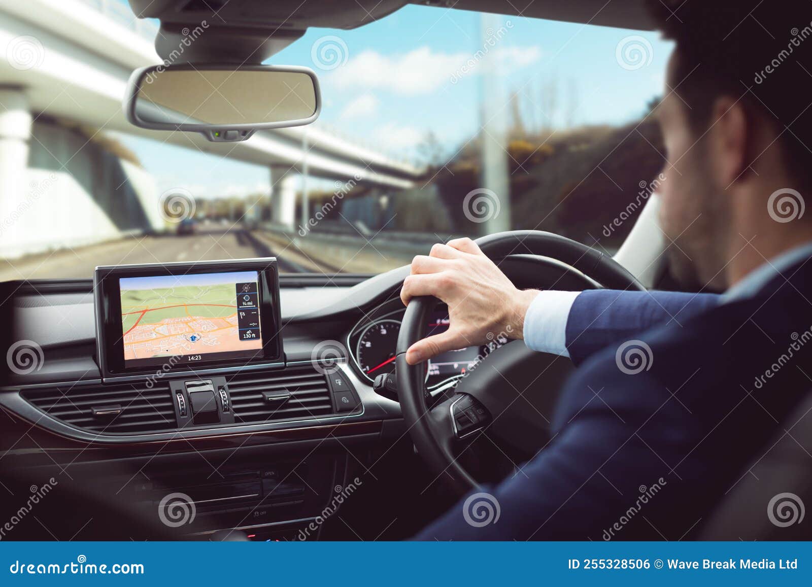 Man Diving Car with Navigation System Stock Photo - Image of transport ...