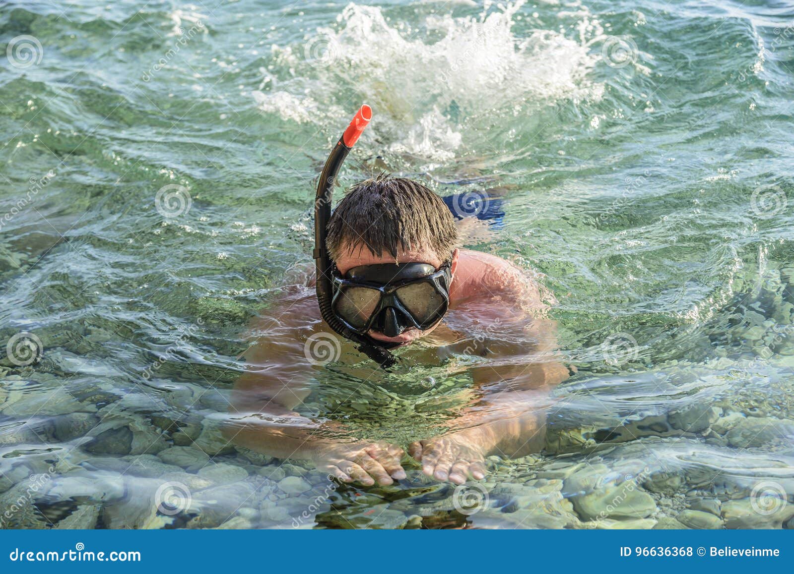 Man in a Diving Mask in Sea Water. Stock Photo - Image of vacation ...