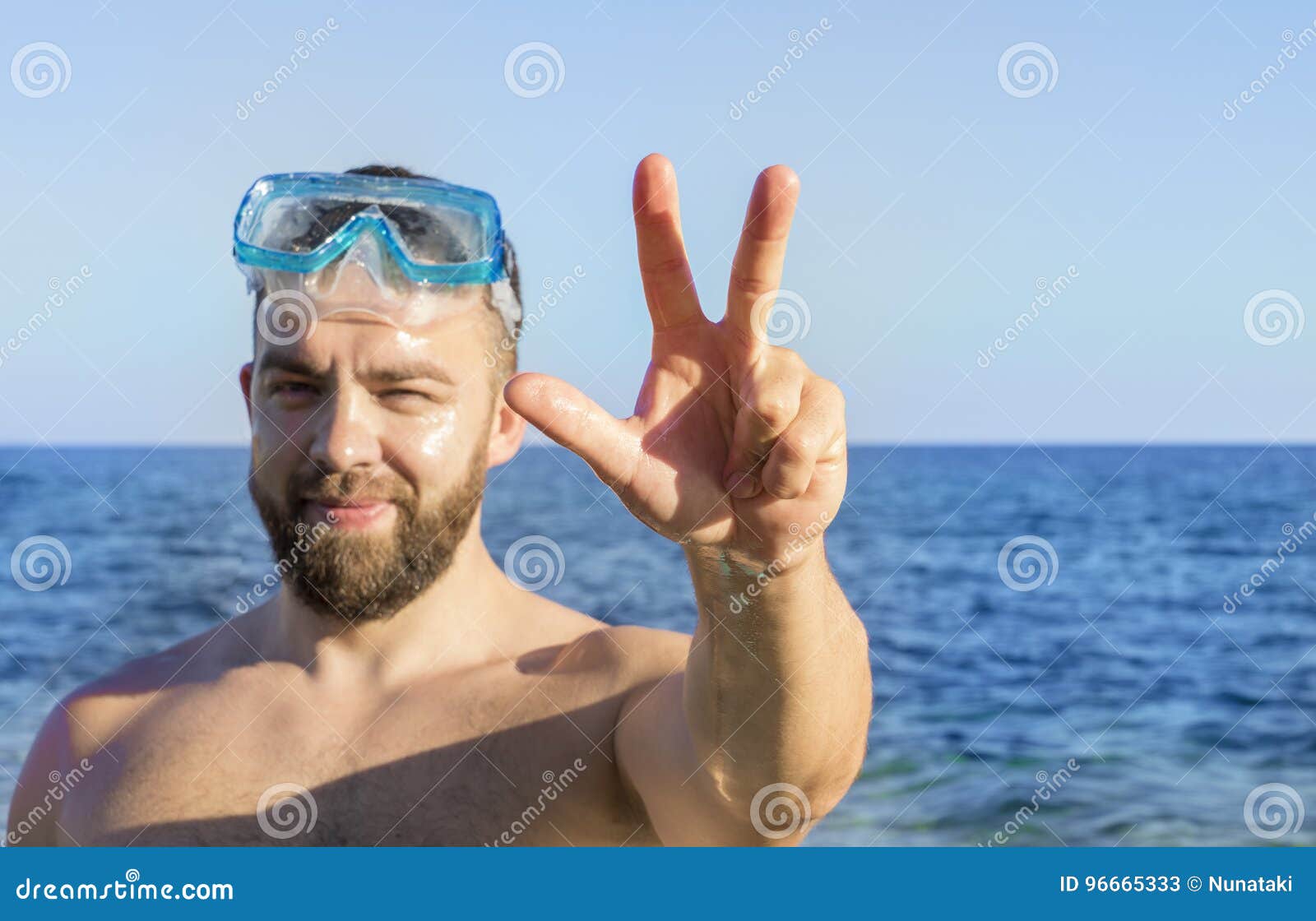 A Man in a Diving Mask Stands Behind Stock Image - Image of face ...