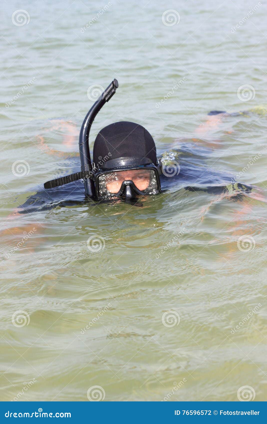 A Man in a Diving Suit and Mask Underwater Stock Photo - Image of tube ...