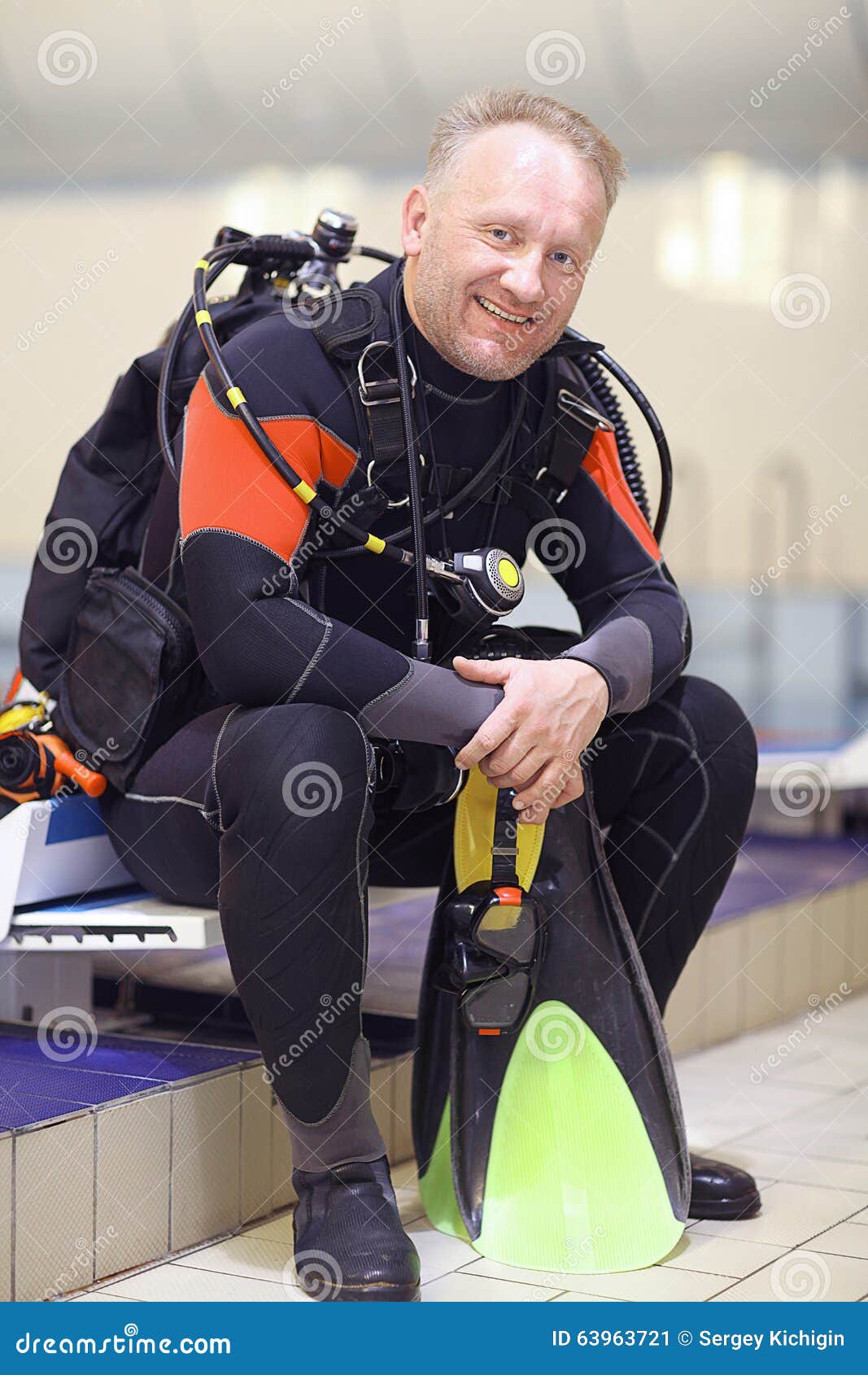 Man in a diving suit stock image. Image of oxygen, hobby - 63963721