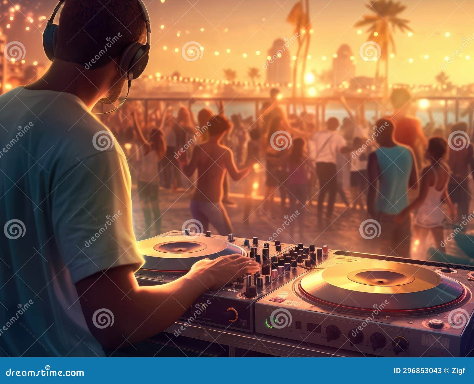 Man is Djing in Front of a Crowd of People Stock Illustration ...