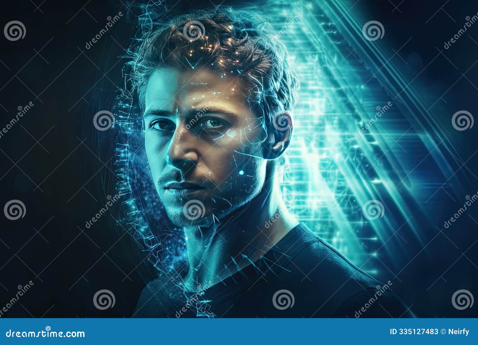 Man DNA Genetic of Human on Virtual Interface, Communication with Ai ...