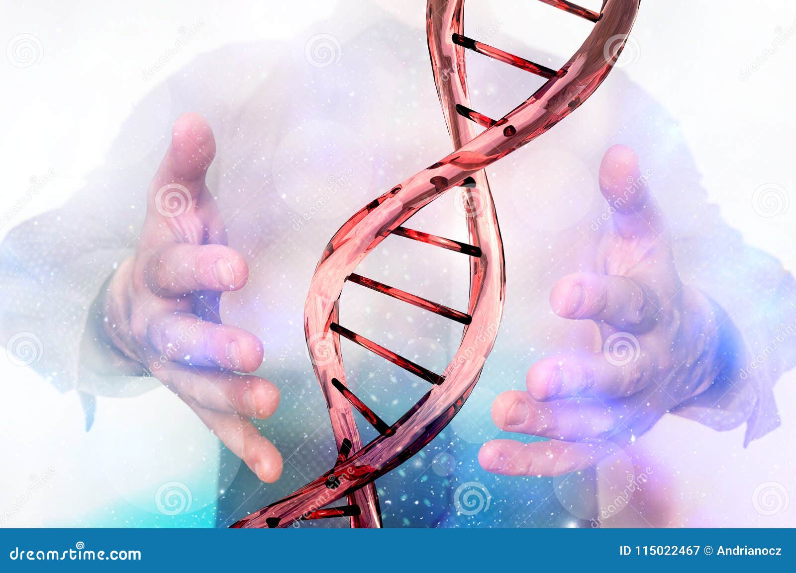 Man with DNA Molecule between His Hands Stock Illustration ...