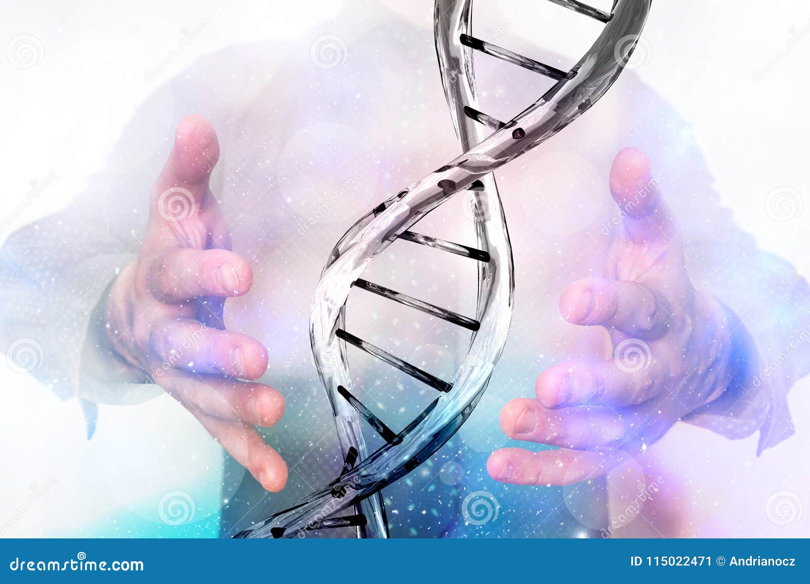 Man with DNA Molecule between His Hands Stock Illustration ...