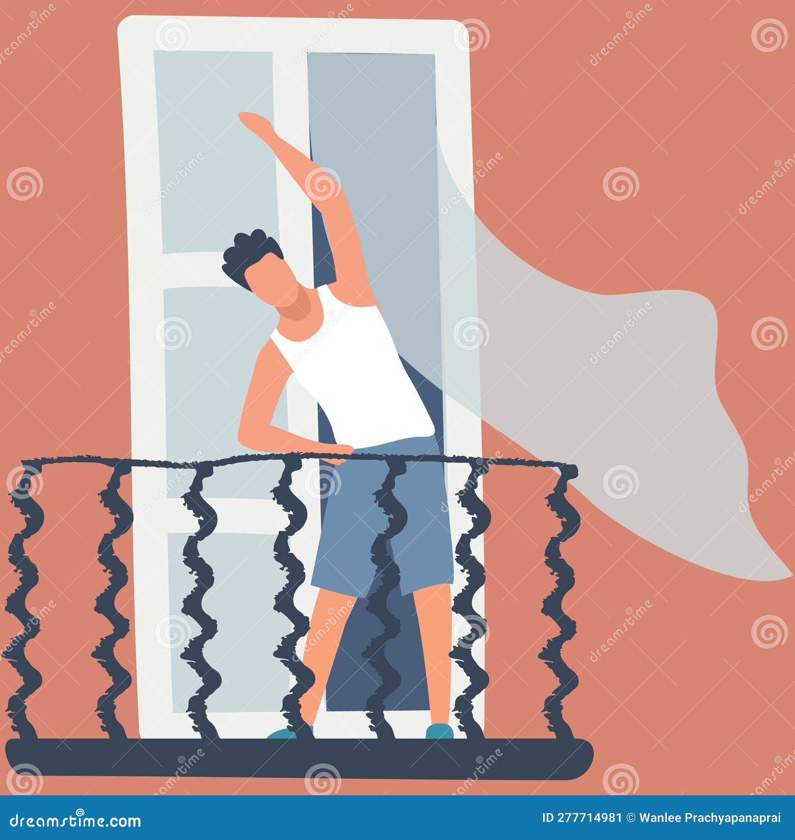 Man Do Workout Exercise On Balcony Vector Cartoon | CartoonDealer.com ...