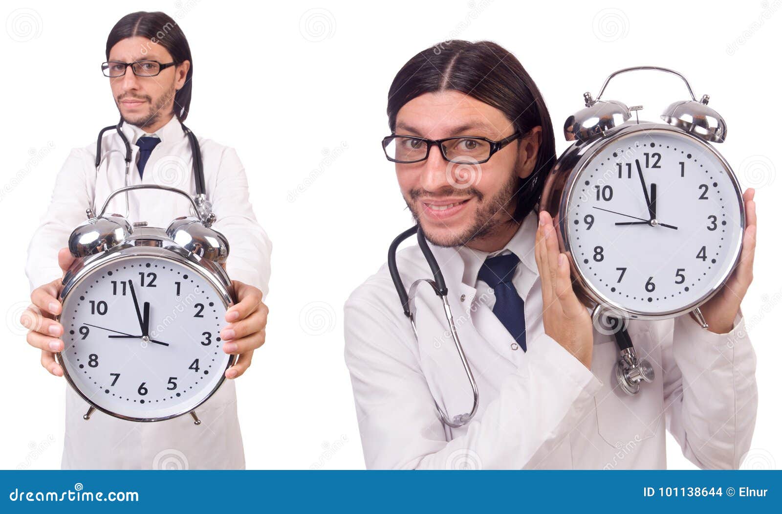 The Man Doctor with Clock Isolated on White Stock Photo - Image of late ...