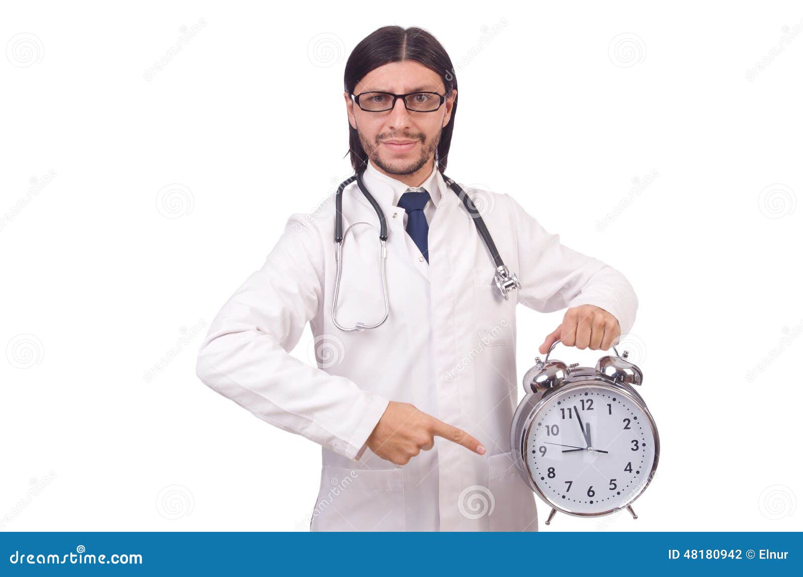 Man Doctor with Clock Isolated Stock Photo - Image of male, hospital ...