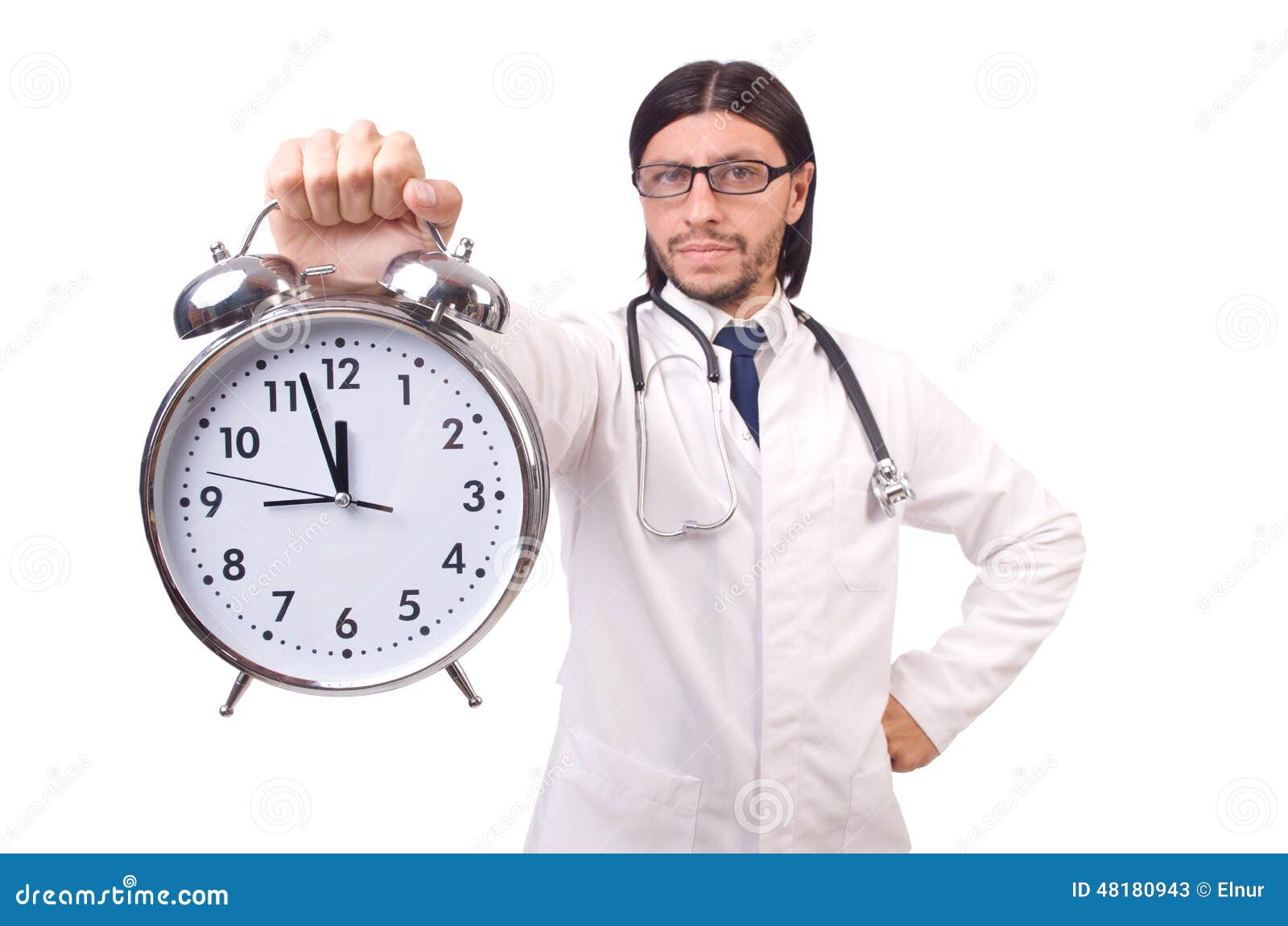Man Doctor with Clock Isolated Stock Image - Image of late, coat: 48180943