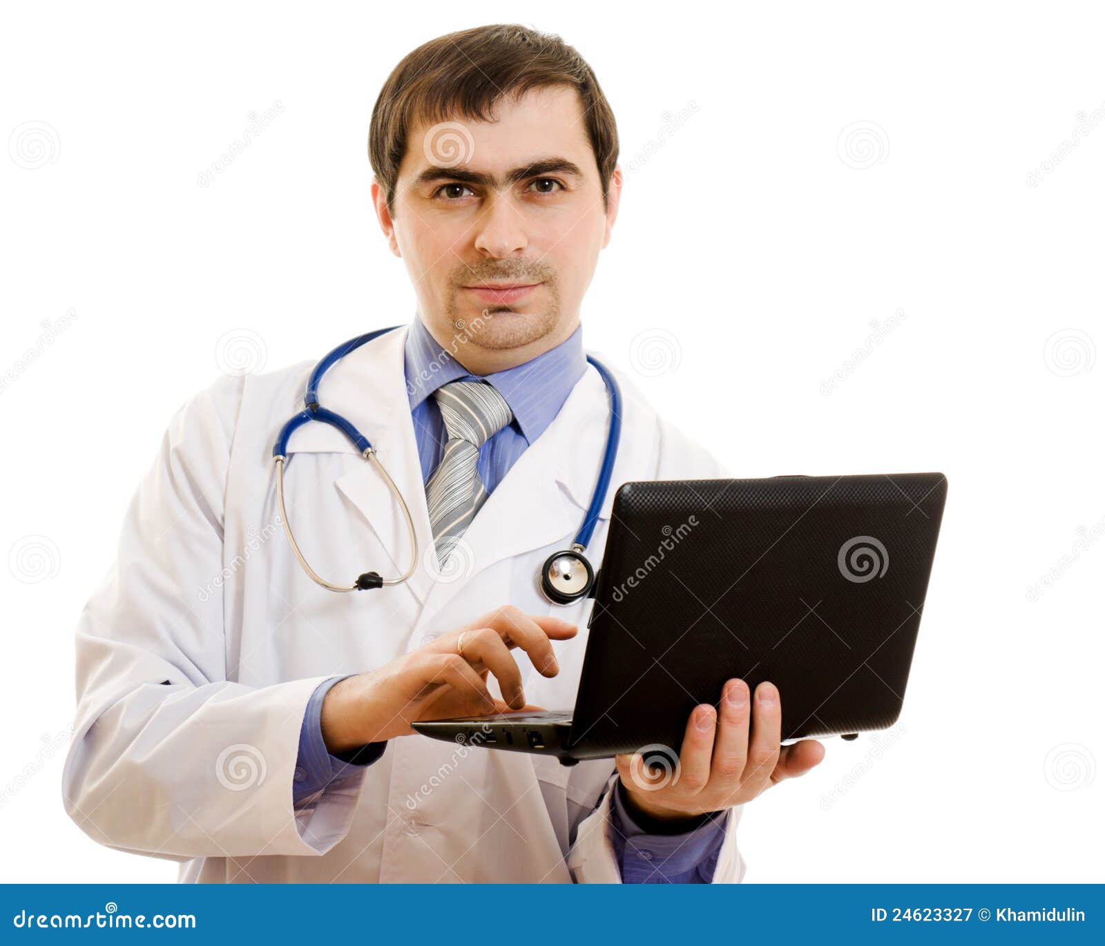 A Man Doctor Consultant with a Laptop Stock Image - Image of hand, male ...