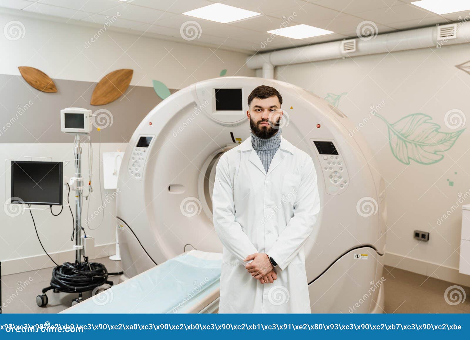 Man Doctor In Ct Scan Computed Tomography Room In Medical Clinic