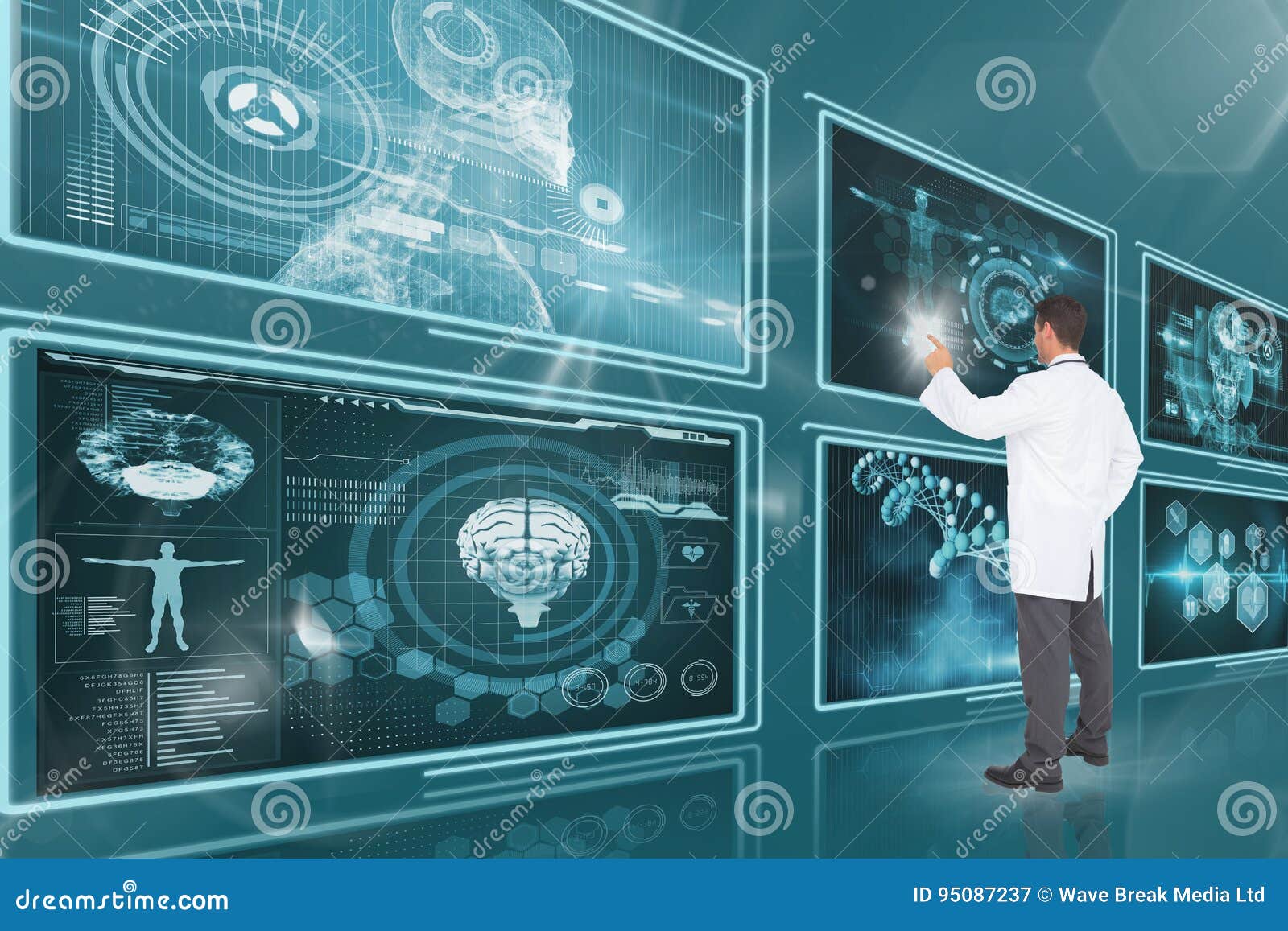 Man Doctor Interacting with Medical Interfaces Stock Image - Image of ...