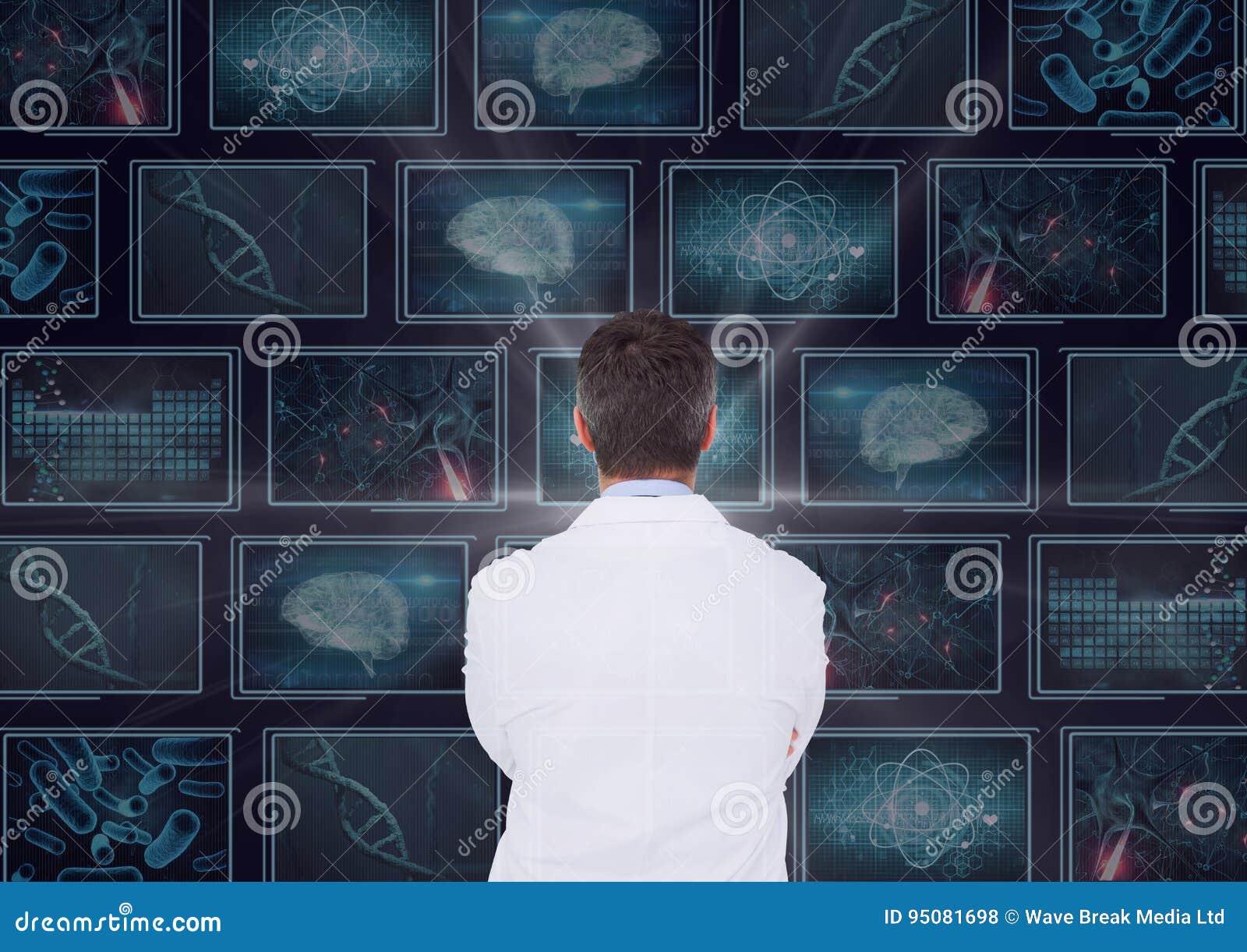 Man Doctor Looking at Medical Interfaces Stock Photo - Image of screen ...
