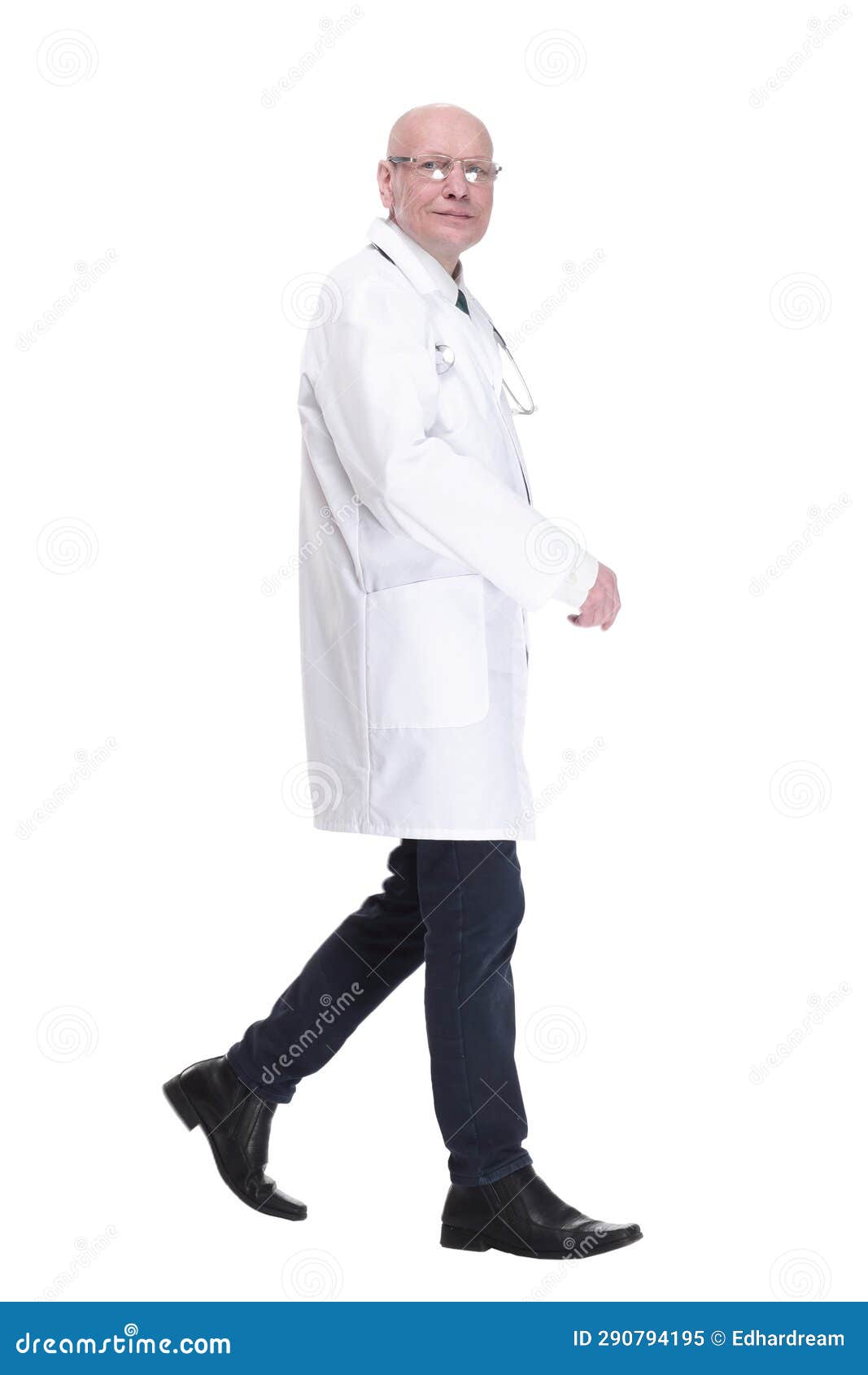 Man Doctor Striding Forward Confidently . Isolated on a White ...