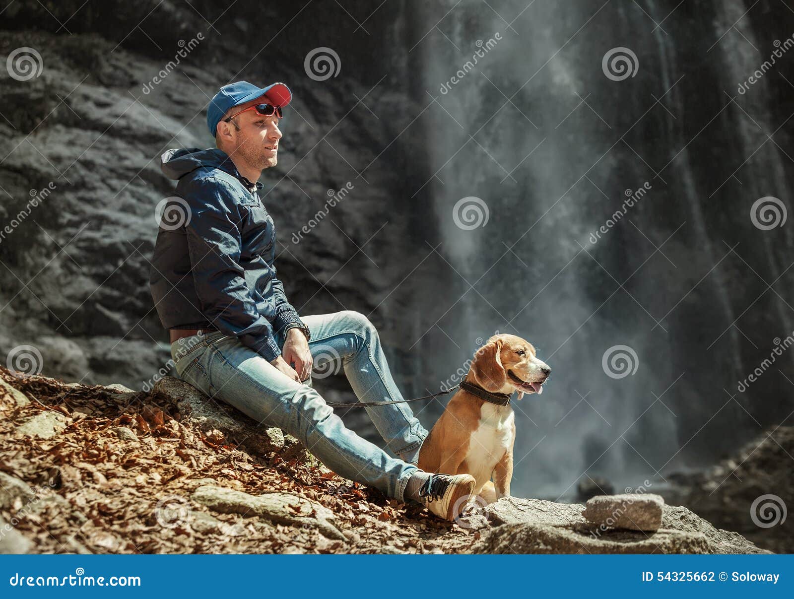 Man Dog Sitting Near Waterfall Stock Photos - Free & Royalty-Free Stock ...